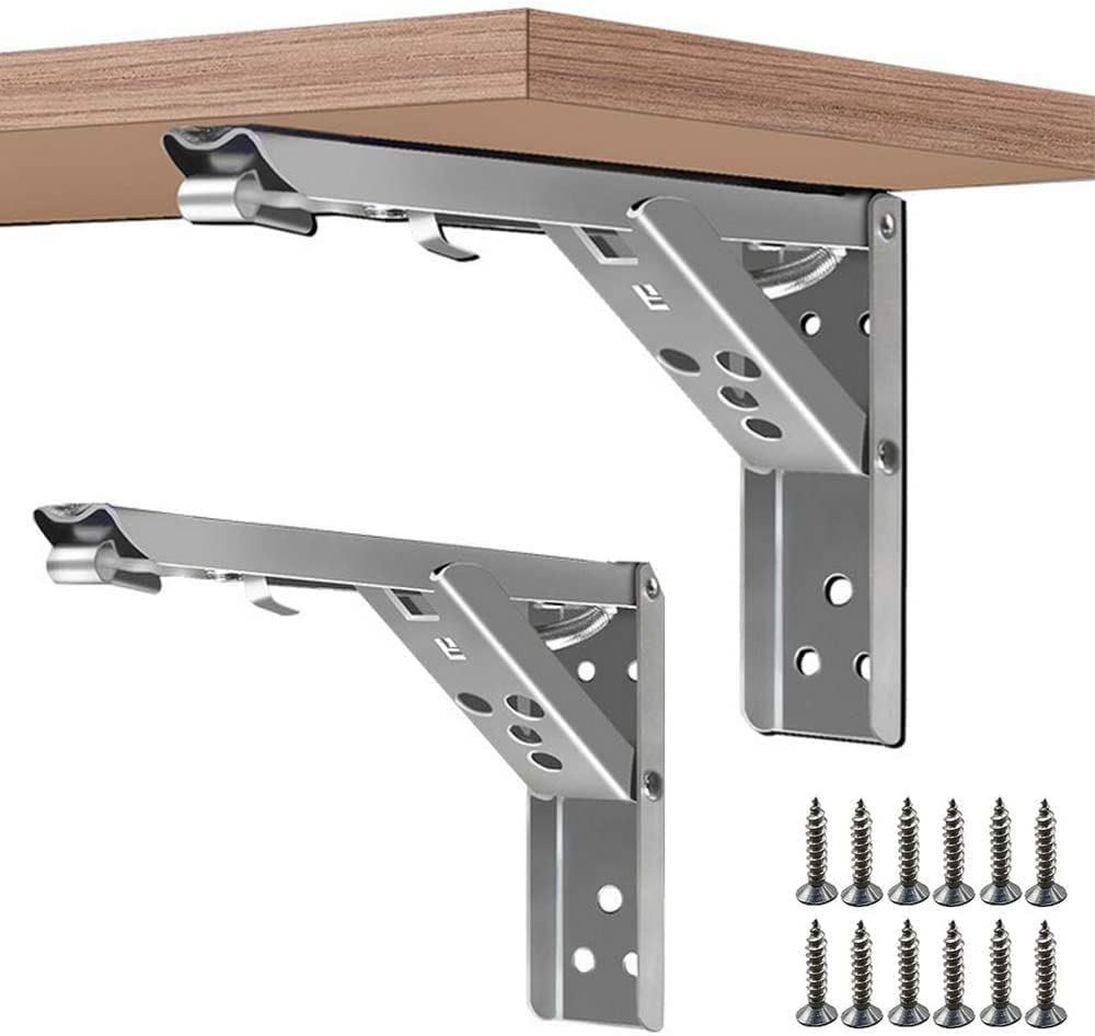 BITNAT Shelf Brackets Wall Shelves 2 Pcs Folding Shelf Bracket,Stainless Steel Triangular Folding Support Frame/Heavy Duty Wall Storage Bracket,L Brackets for DIY Various Space-Saving Work Bench,10"