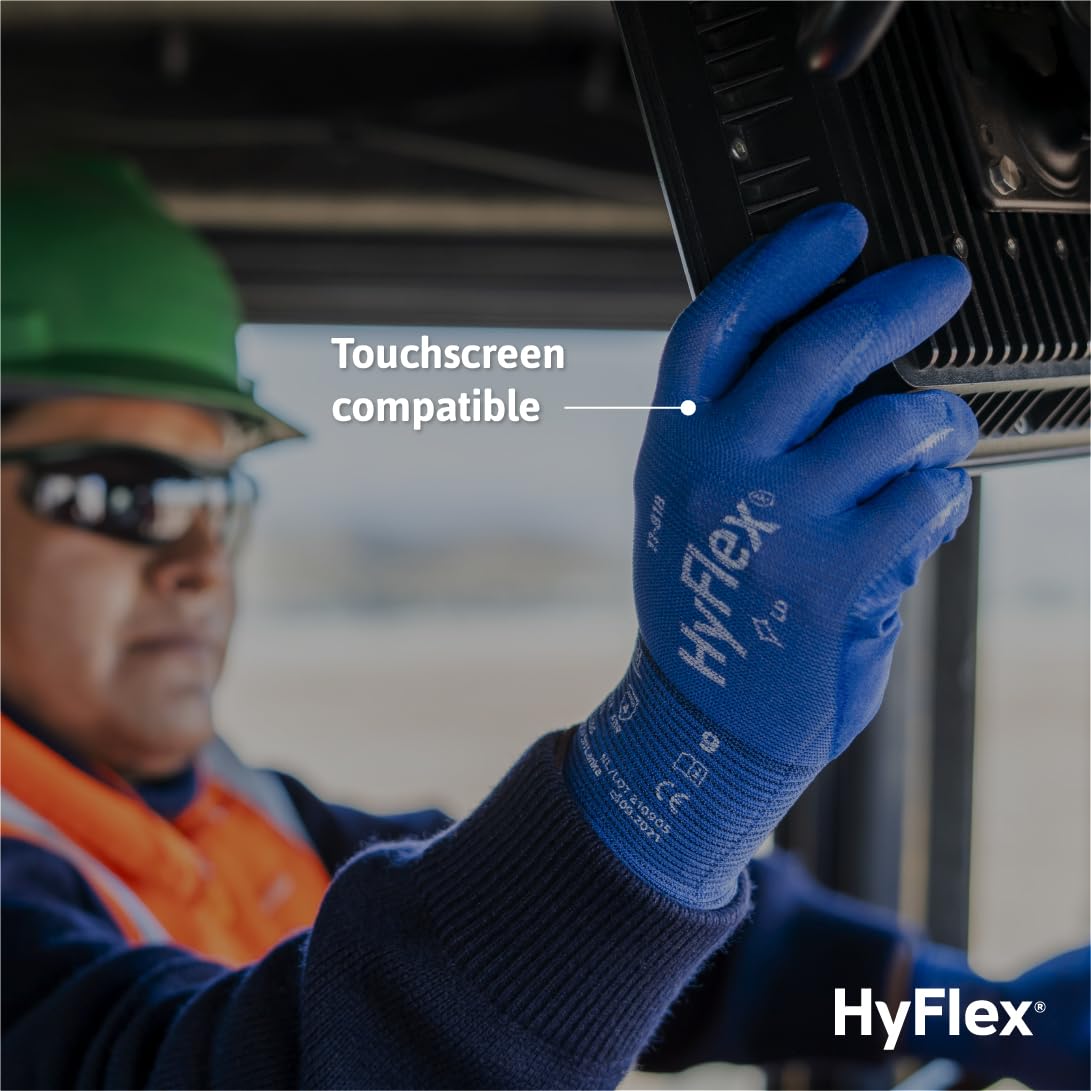 HyFlex 11-818 Multipurpose Gloves - Dexterity, Lightweight, Blue/Blue, Size Large (Pack of 12)