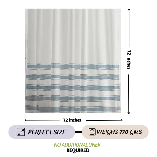 Folkulture Boho Shower Curtain Blue, 72 inch Shower Curtains for Bathroom with Tassels for Bathroom Décor, Water Repellent, Recycled Cotton, (Dusty Blue)
