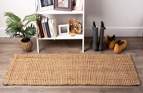 J & M Home Fashions Eco-Friendly Sturdy Rolled Natural Indoor/Outdoor Jute Rug, 22x60", 1-Piece, Natural