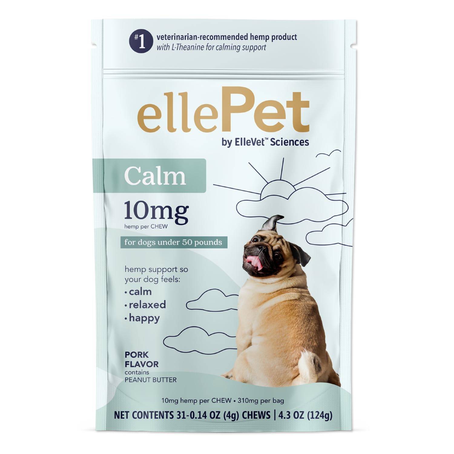 ELLEPET Calm Hemp Calming Chews 10mg for Dogs Under 50lbs - with Proprietary Hemp Oil Blend - Helps with Calming, Stress, Cognitive Support, and Overall Wellness