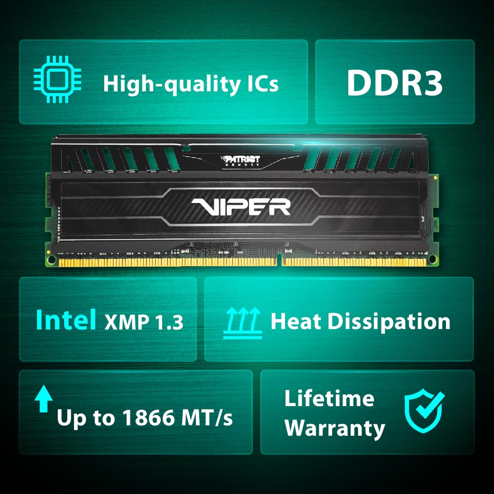 Patriot Memory PV316G160C0K 16GB(2x8GB) Viper III DDR3 1600MHz (PC3 12800) CL10 Desktop Memory with Black Mamba Heatsink