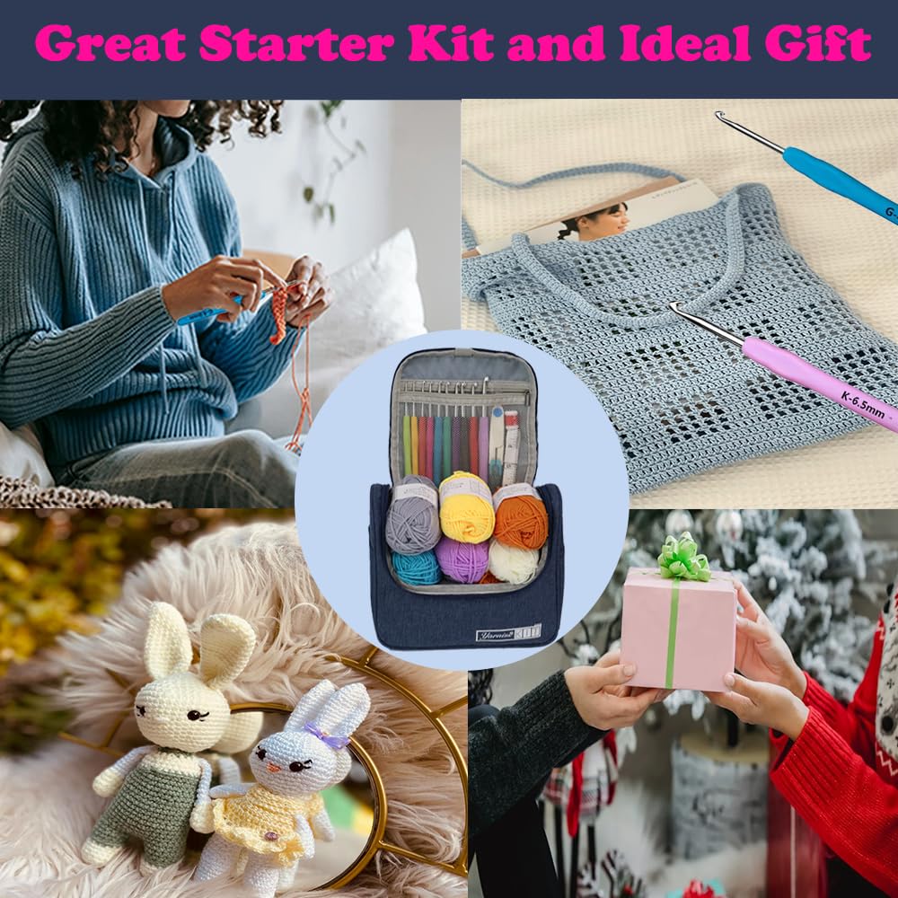 Yarniss Crochet Kits for Beginners, All in One Crochet Kits with 840 Yards Crochet Yarn, 10 Size Ergonomic Crochet Hooks 2.0mm~6.5mm