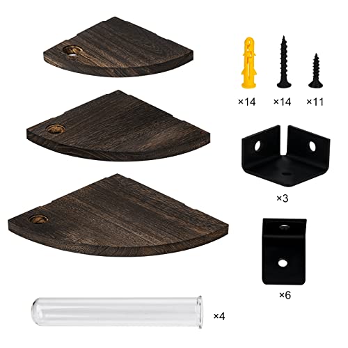 HYPOSFEE Corner Wall Shelf Set of 3, Floating Corner Shelves for Wall, Rustic Wood Wall Storage Display Shelves for Living Room Bedroom Bathroom Kitchen