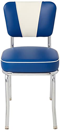 Richardson Seating V-Back Chrome Diner Chair with 2" Box Seat, Royal Blue/White