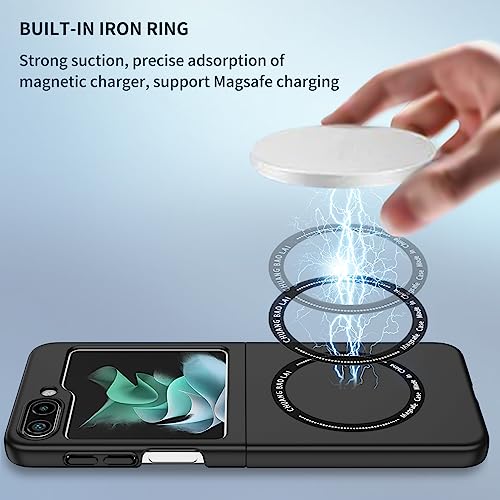 HikerClub Magnetic Case for Samsung Galaxy Z Flip5 6.7" (2023), Compatible with Mag Safe, Supports Wireless Charging, Anti-Scratch Shockproof Case, Slim Lightweight Case for Samsung Z flip 5, Black