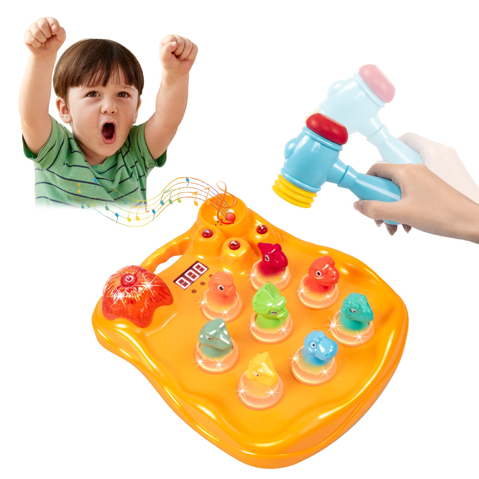 Interactive Whack A Dinosaur Game, Hammer Toy with Light-Up Musical & Hammer for Toddlers, Boys and Girls 3 4 5 6 7 8 Year Old, Pounding Toy, Learning, Early Developmental Toy as Best, Fun Gifts.