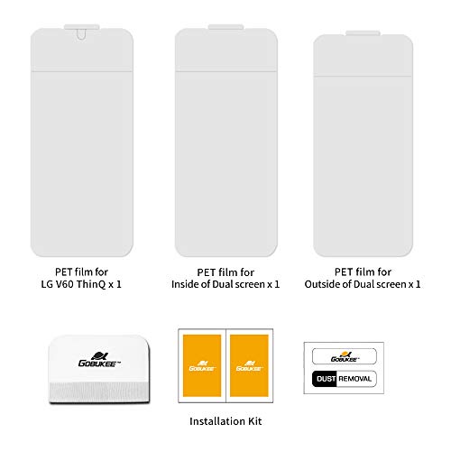 GOBUKEE [3 PCS for LG V60 ThinQ 5G Screen Protector 1 Front PET Film Screen Protector + 2 Dual Screen PET Film Protector [Perfect Fit Films for Dual Screen][Easy Installation]