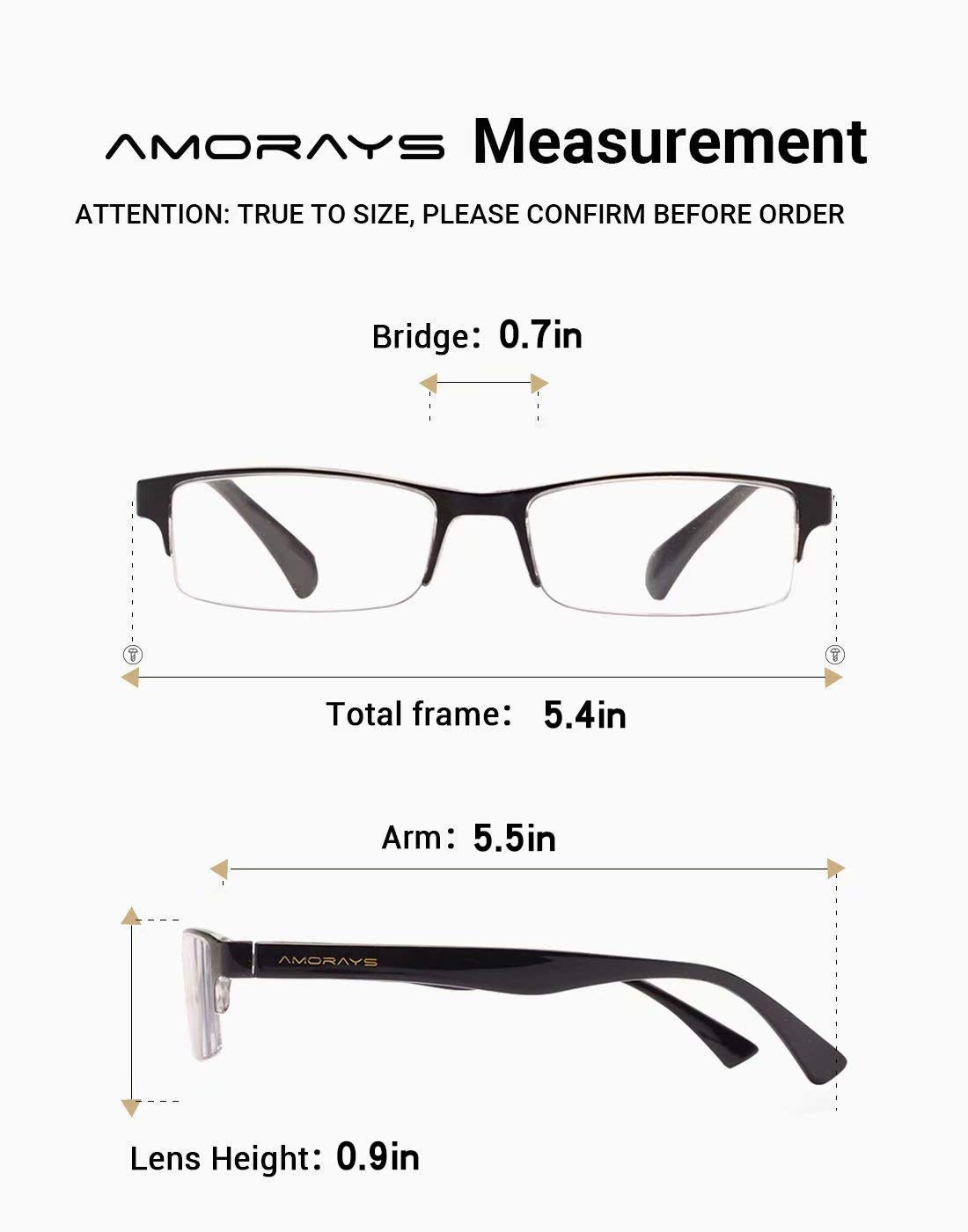Amorays Reading Glasses with Spring Hinge Uni-lens Readers for Men and Women 3221 Black 2.50