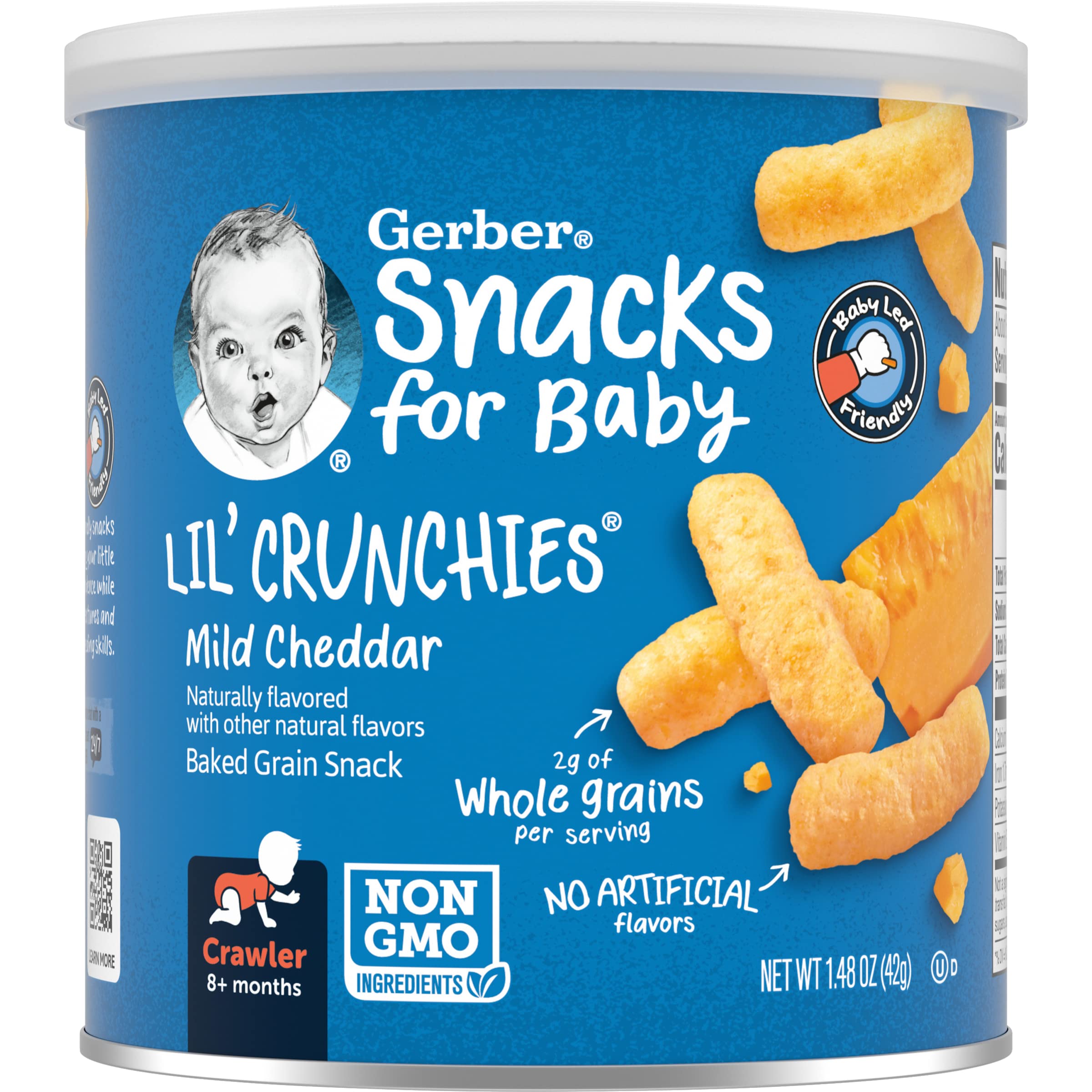 Gerber Snacks for Baby Lil’ Crunchies Baked Grain Snack (Mild Cheddar, Veggie Dip, Pack of 6)