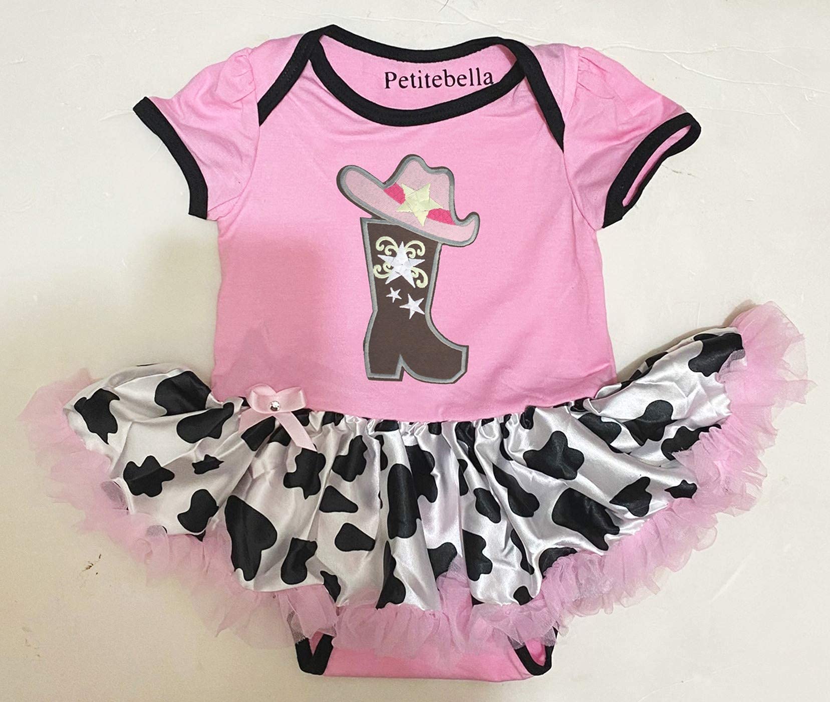 Petitebella Cowgirl Boot and Hat Pink Bodysuit Cow Baby Dress Leg Warmer Nb-18m (12-18 Months)