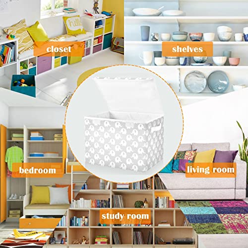 CaTaKu Cute Elephants Grey Storage Bins with Lids Fabric Large Storage Container Cube Basket with Handle Decorative Storage Boxes for Organizing Clothes Shelves