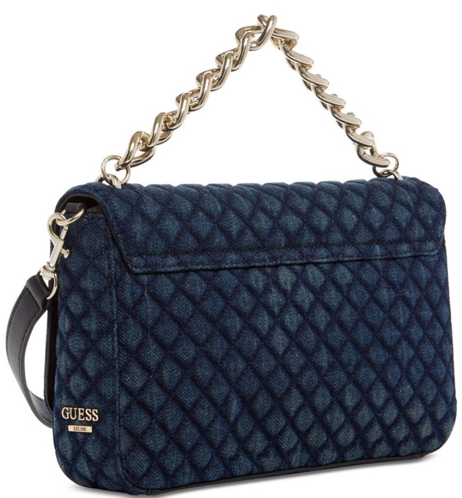Guess Women's G Lux Denim Quilted Flap-Over Crossbody Handbag