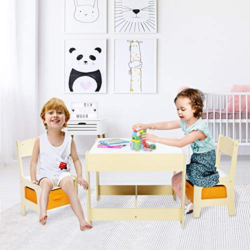 Kinfant Toddler Table and Chair Set - Activity Table for Toddlers with Double Side Detachable Tabletop, 3 in 1 Wood Activity Table for Toddlers Arts, Crafts, Drawing & Reading (Orange)