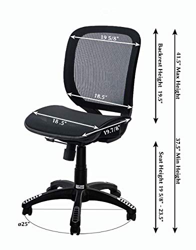 Ergomax Fully Meshed Ergonomic Height Adjustable Office Chair no Armrests & no Headrest, 42 Inch Max, Black