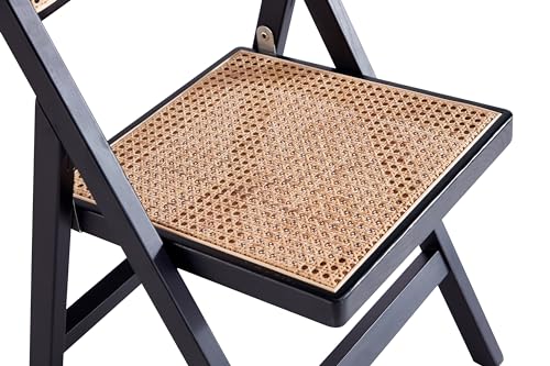 Manhattan Comfort Pullman Folding Rattan Wicker Cane Side Outdoor Dining Chair for Dining Room, Patio, Restaurant, Bistro, Cafe and Pub, Set of 4, Black/Natural