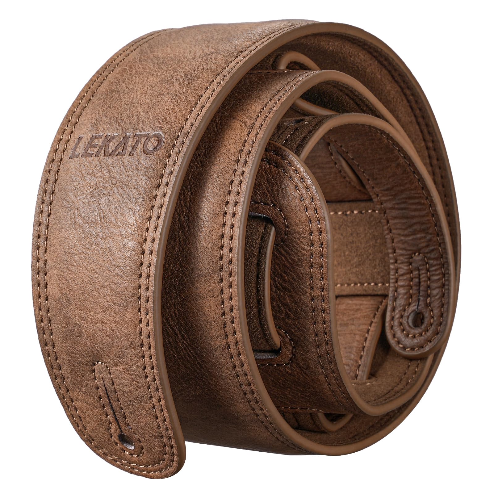 LEKATO Bass Strap for Electric Guitar & Bass 2.5β Wide Leather Bass Guitar Strap with Foam Padded Bass Guitar Strap Leather Bass Guitar Strap Adjustable Length from 41β to 51β Leather Guitar Straps