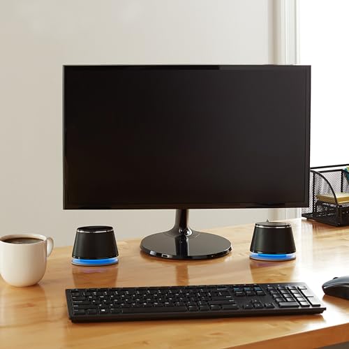 Amazon Basics USB Plug-n-Play Computer 4 Speakers for PC or Laptop, 4 Count (Pack of 2), Black with Blue LED Light