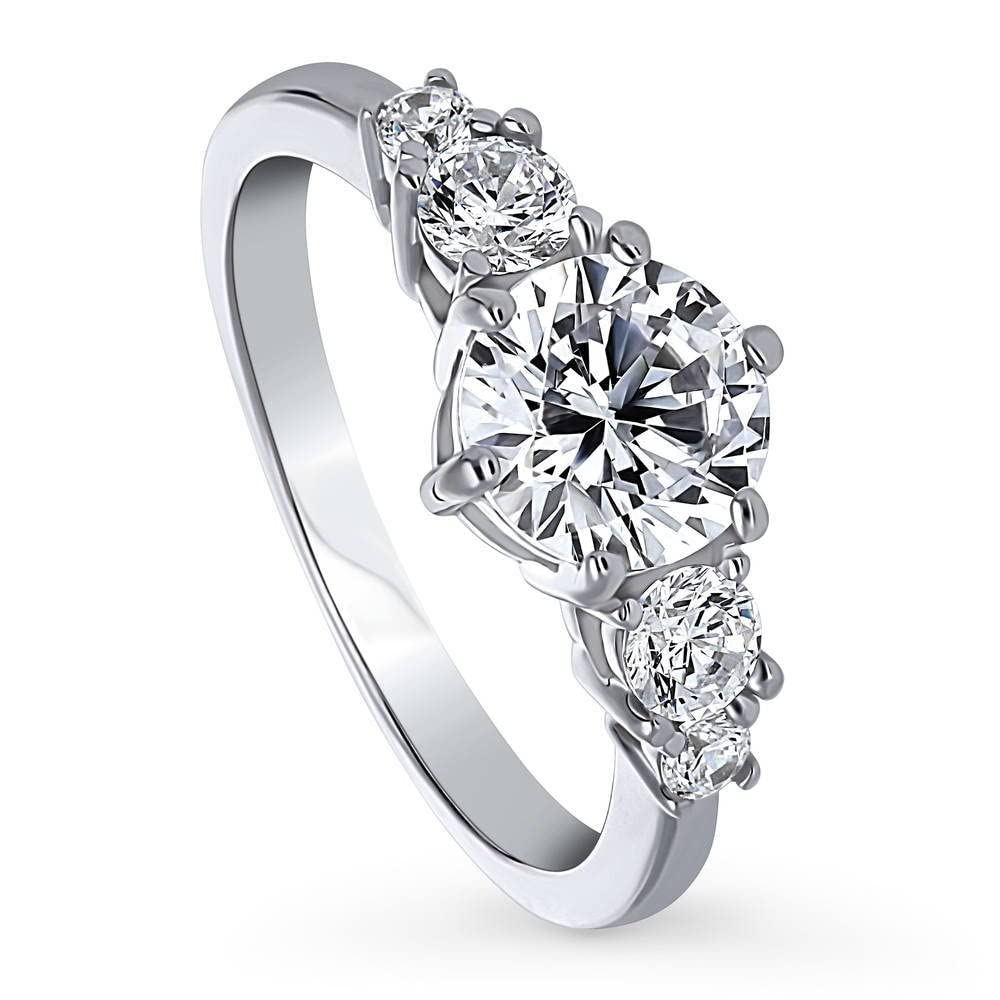 BERRICLE Sterling Silver 5-Stone Cubic Zirconia CZ Fashion Ring for Women, Rhodium Plated Size 7
