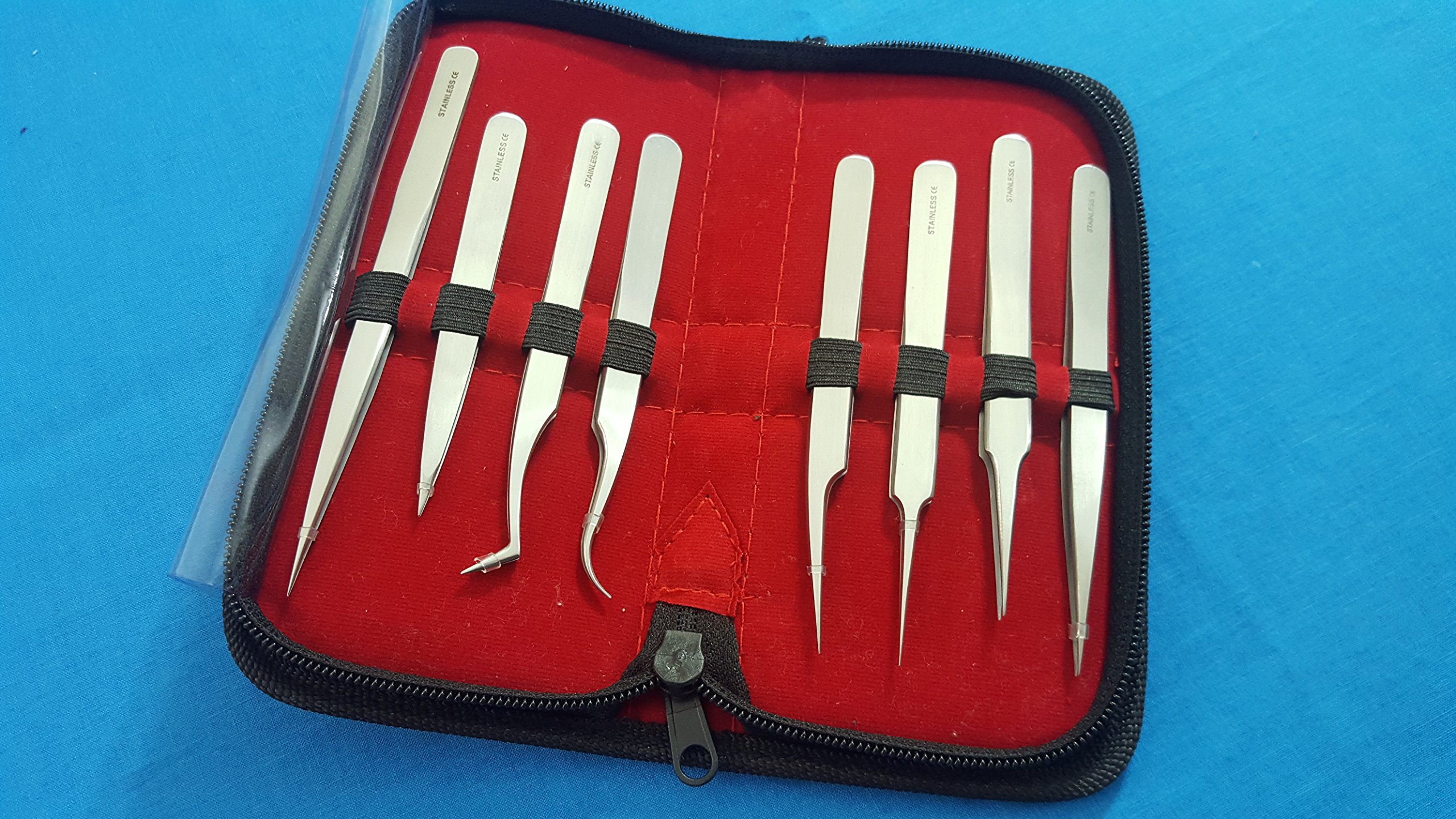 Premium O.R Grade 8 Pc Swiss Jeweler Style Precision Micro dissection Forceps Tweezers Set Kit (HTI BRAND)