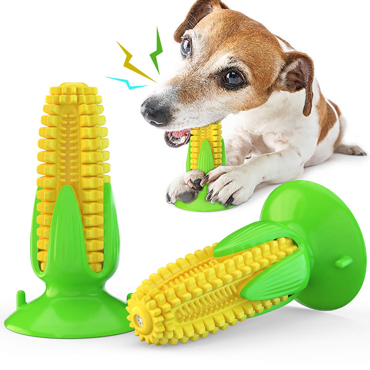 Dog Toothbrush Chew Toy, Corn Shaped Chew Toy, Dog Teeth Cleaning Dental Toy with Cotton Rope for Dogs, Puppies and Aggressive Chewers in Aspect of Size: Small Medium Large (Color Yellow)