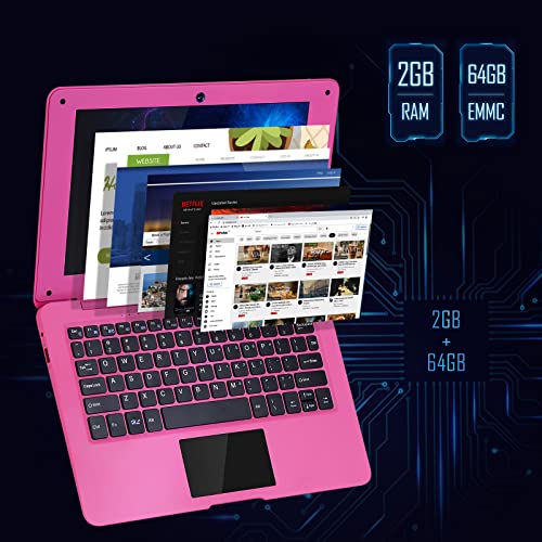 G-Anica Laptop Computer(10.1 inch), Quad Core Powered by Android 12.0, Netbook Computer with WiFi, Webcam and Bluetooth, Mini Laptop with Bag, Mouse, and Mouse Pad for Kids and Adults(Pink)