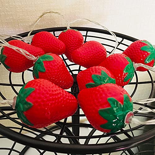LEKIBOP 10LED Fruit Strawberry String Lights Battery Powered Indoor Outdoor Lighting Lamp for Wedding Home Birthday Garden Yard Patio Party Decorations