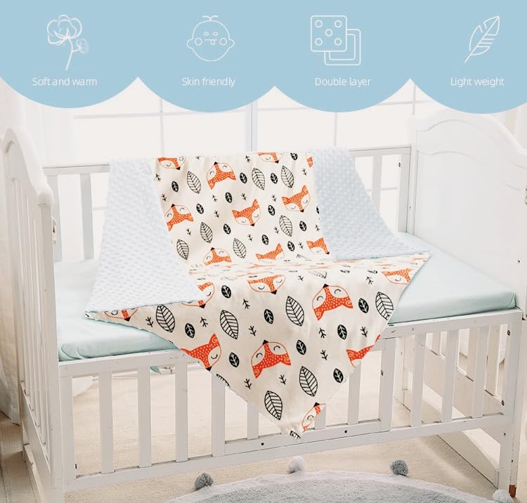 Baby Blanket with Fox Pattern, Double Layered with Dotted Backing, Suitable for Boys, Girls, and Unisex, Perfect for Baby Cribs and Receiving as Newborn Bed Throws., 30x47 Inch, Forest Fox