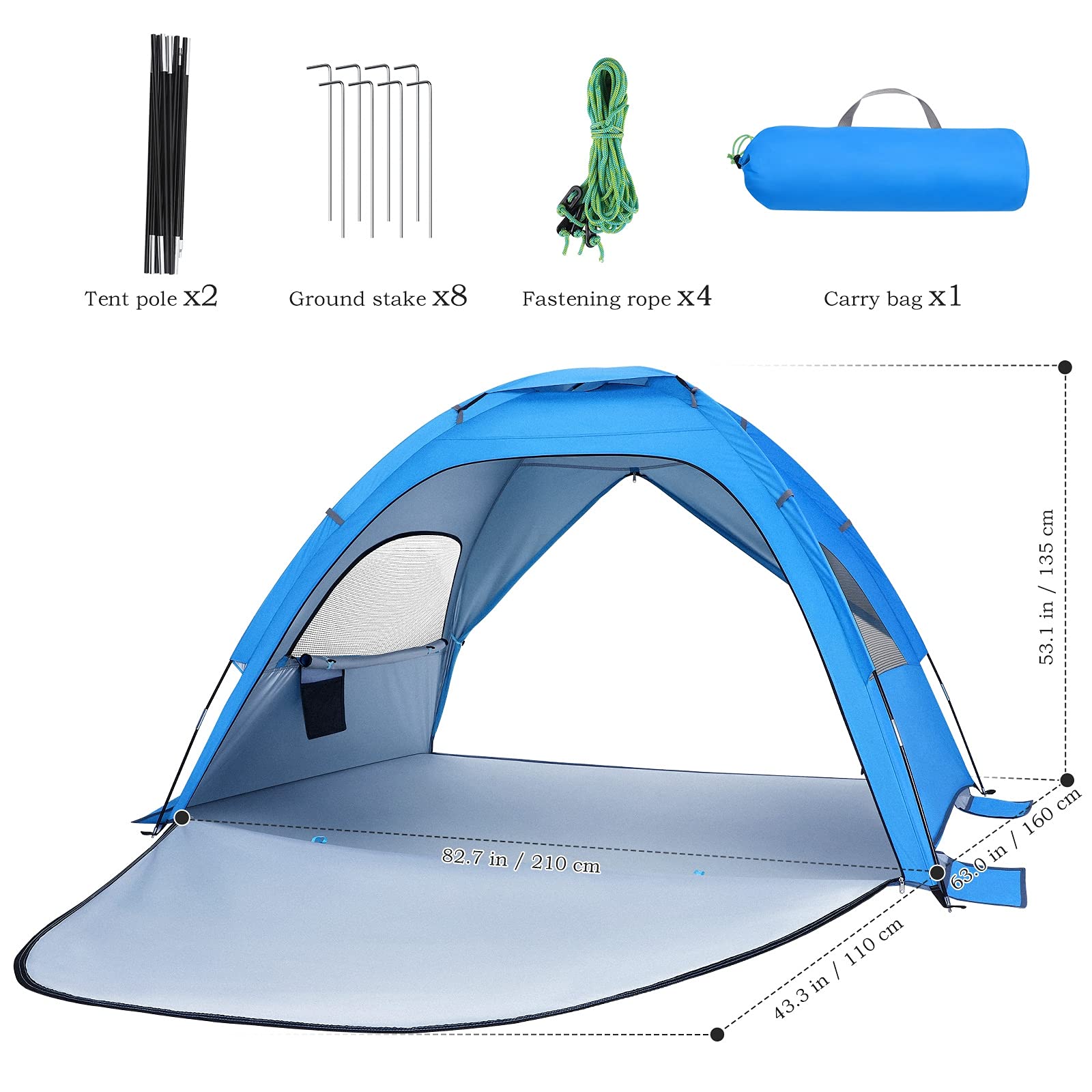 Beach Tent Sun Shade Shelter: 3-4 Person Large Anti-UV Windproof Portable Lightweight Tent Canopy Cabana with Extendable Floor Outdoor