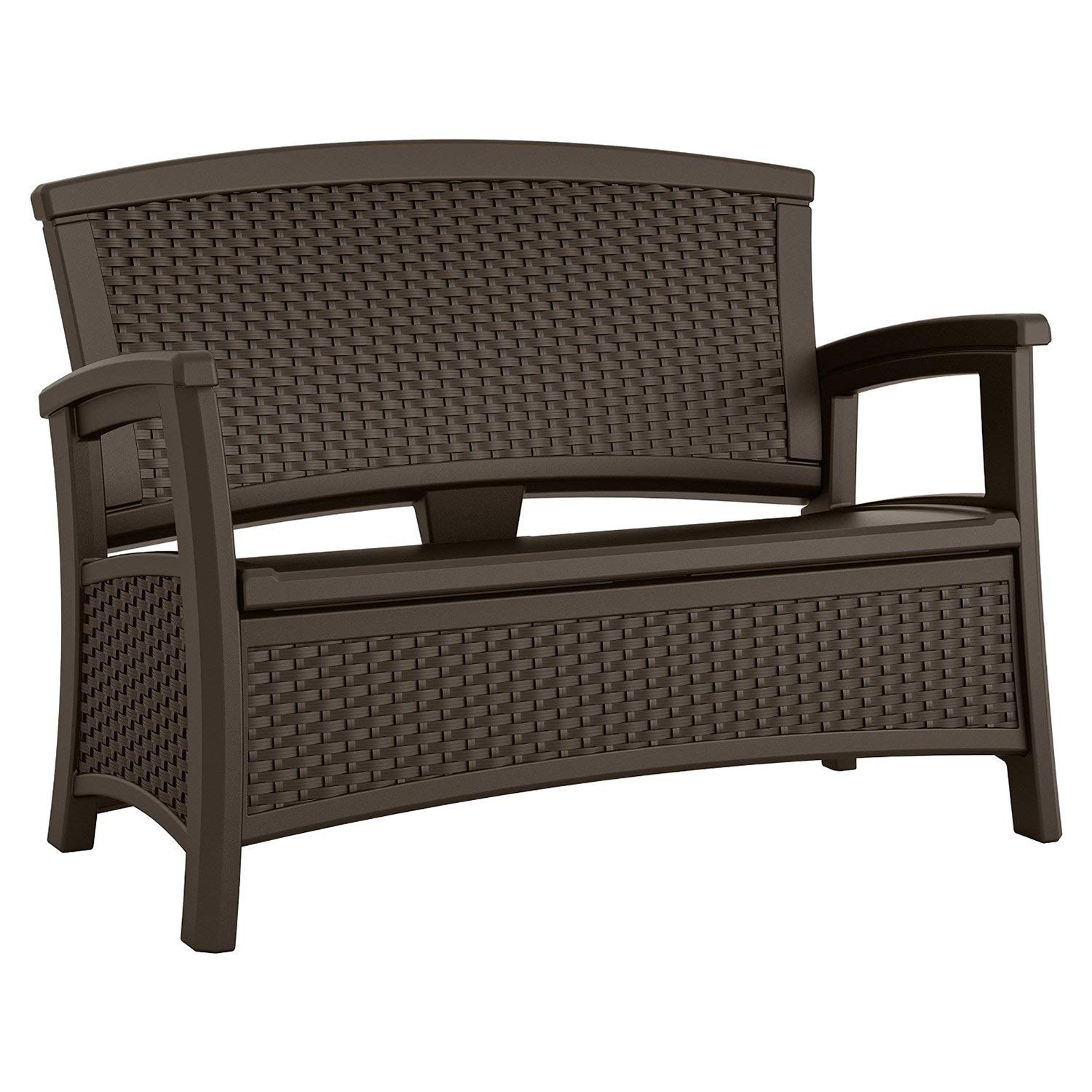 Suncast Elements Resin Wicker Design Loveseat with Storage Area, Java (2 Pack)