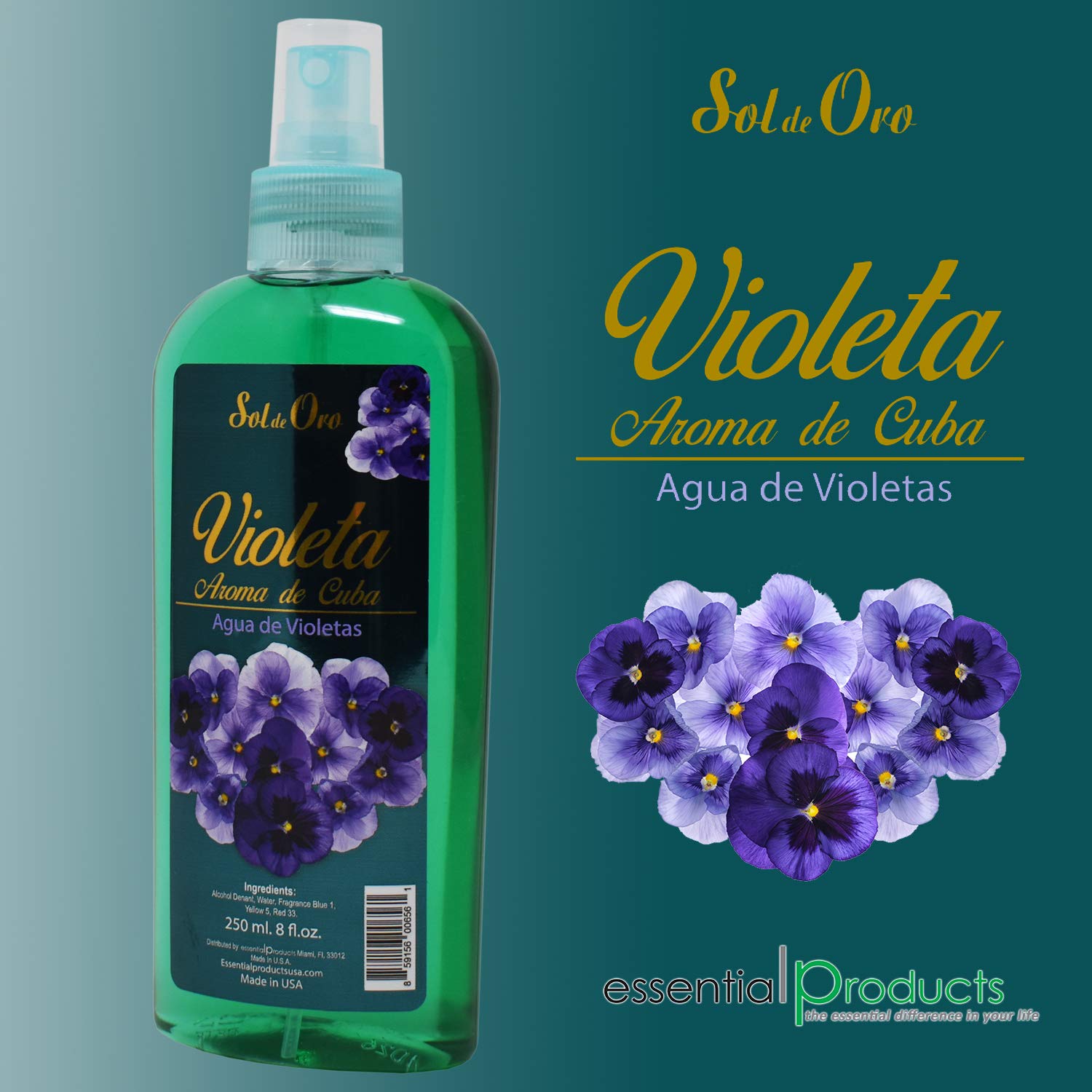 Sol de Oro Violeta Aroma de Cuba Agua de Violetas - Violet Water Spray Fragrance of Cuba 8oz 2 Pack