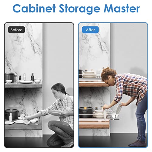 G-TING Pull Out Cabinet Organizer, Heavy Duty Slide Out Pantry Shelves Sliding Drawer Storage for Home, Kitchen, Bathroom, 13.97" W x 20.98" D, Request at Least 15 inch Cabinet Opening(2 Pack, Silver)