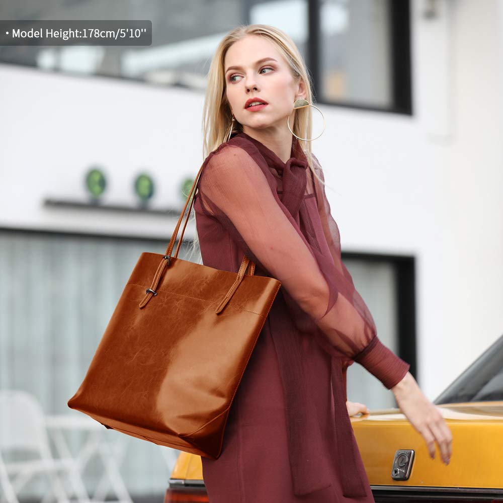 Kattee Vintage Genuine Leather Tote Shoulder Bag With Adjustable Handles Soft Leather Hobo handbags for Women