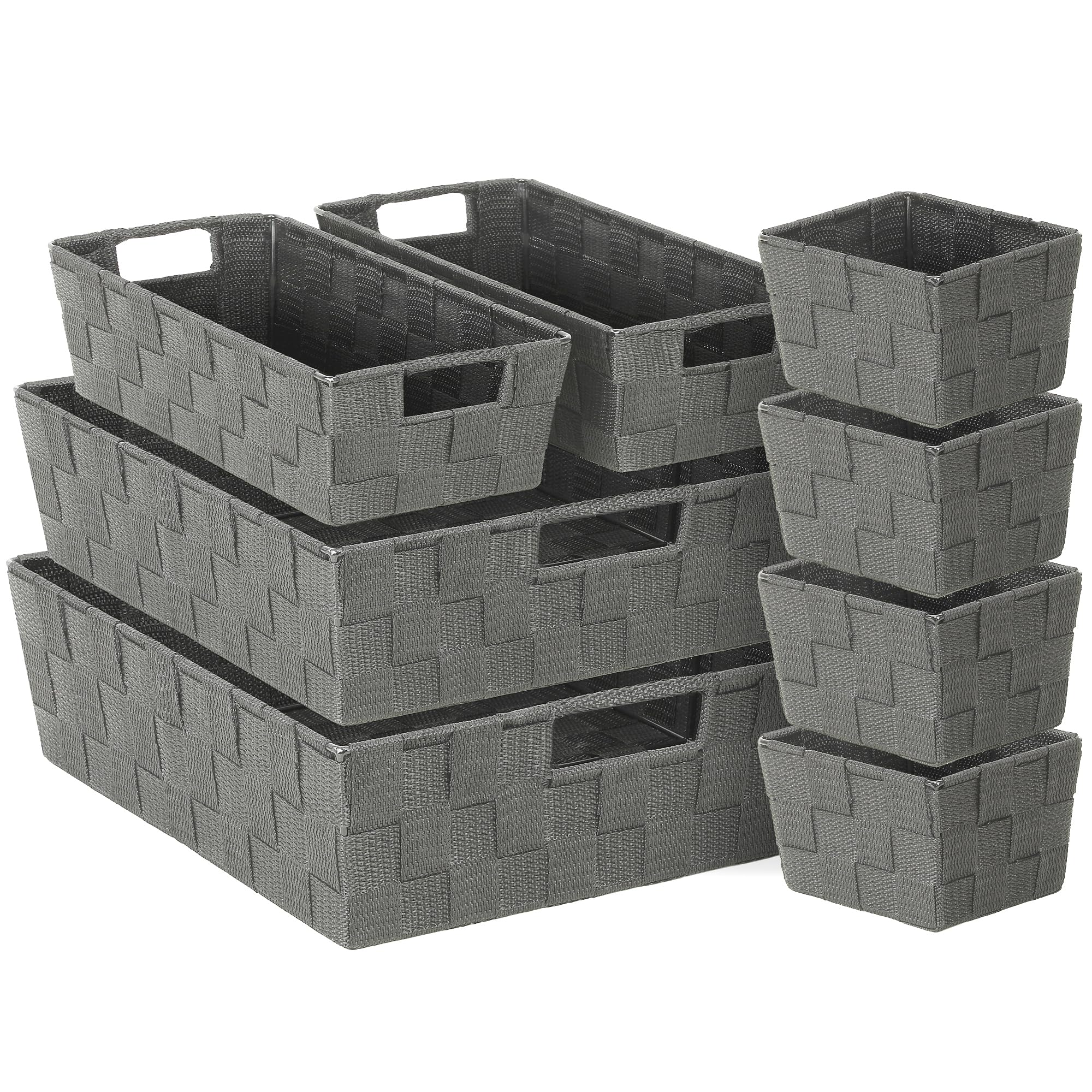Bellzacasa Woven Storage Baskets, Storage Baskets for Organizing (Set of 8), Cube Baskets Bin Container Baskets Storage Boxes Organizers with Handles for Bedroom, Office, Closet, Nursery, Black