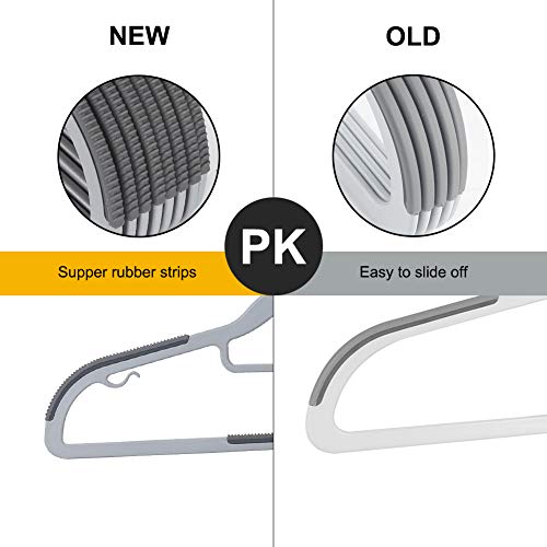 FSUTEG Hangers,Plastic Clothes Hangers, Upgraded Rubber Stripe Non-Slip Coat Hangers,50 Pack Dry Wet Trousers Pants Hangers,Space Saving,heavyduty Gray