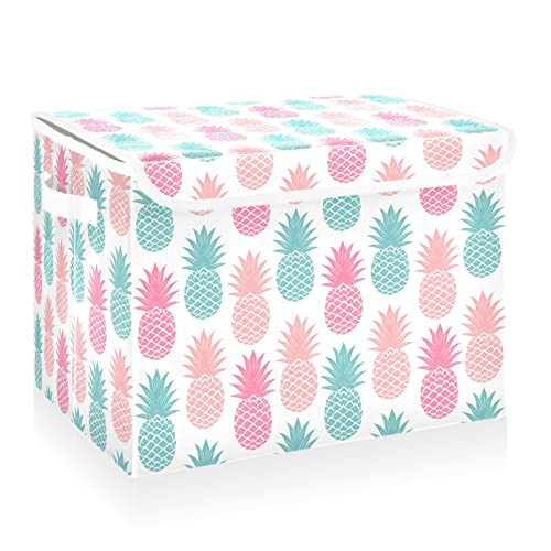 CaTaKu Vintage Pineapple Storage Bins with Lids Fabric Large Storage Container Cube Basket with Handle Decorative Storage Boxes for Organizing Clothes Shelves