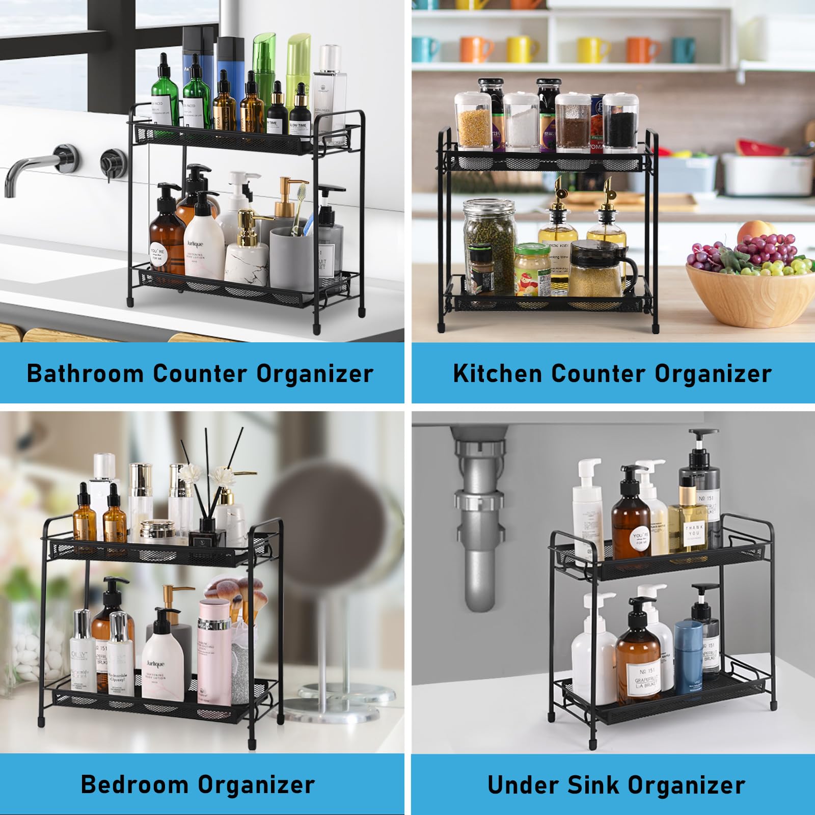BTideas Bathroom Organizer Countertop, 2 Tier Countertop Organizer for Bathroom Counter, Countertop Bathroom Organizer, Spice Rack Organizer for Kitchen Vanity Organizer