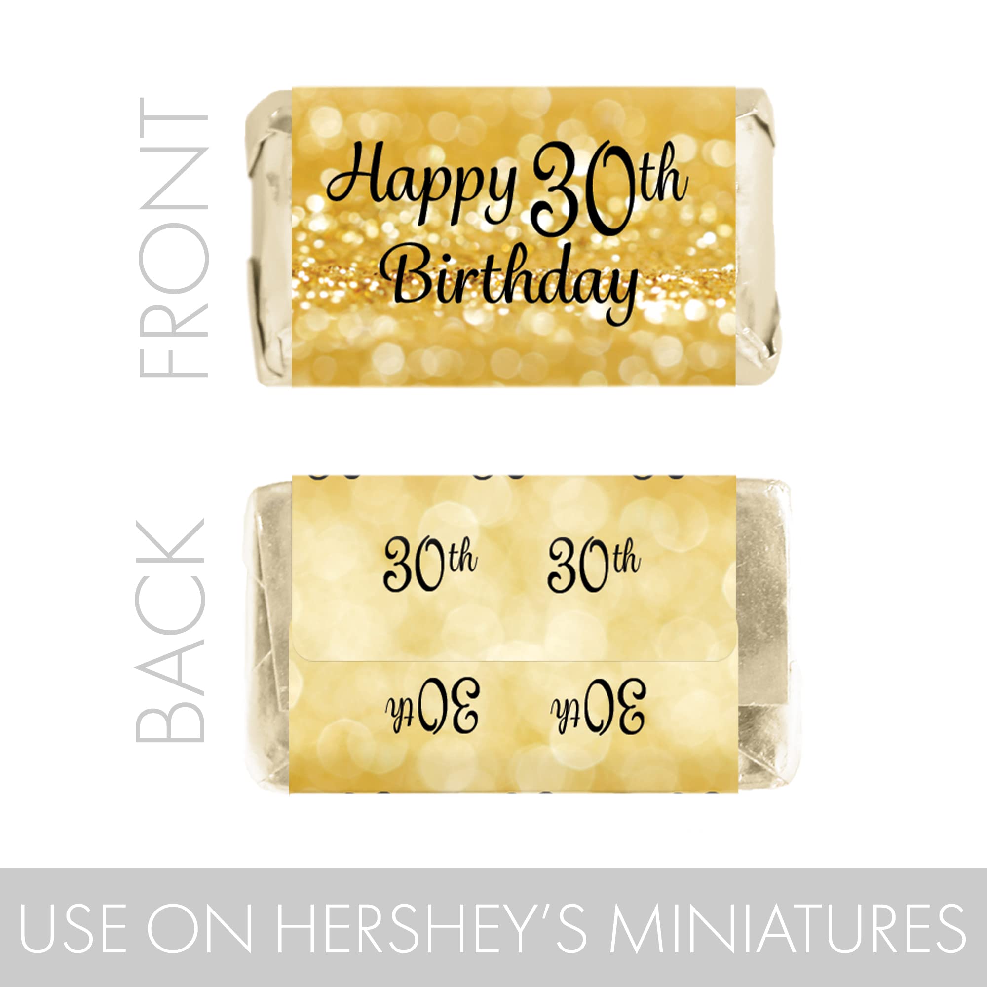 Black and Gold 30th Birthday Party Mini Candy Bar Wrappers - 45 Stickers