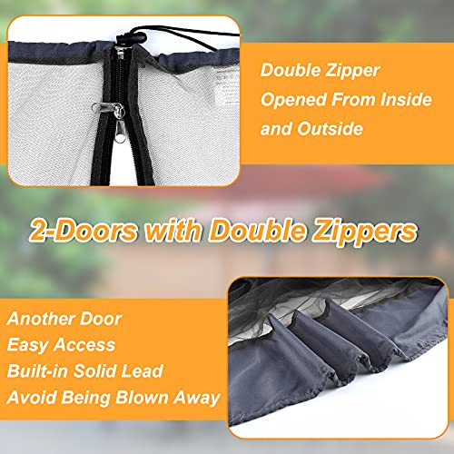 FEPITO Patio Umbrella Mosquito Netting with 2 Doors for 7.5FT to 11FT Outdoor Offset Umbrellas Table Screen Accommodate Up to 8 People(Not Include Umbrella)