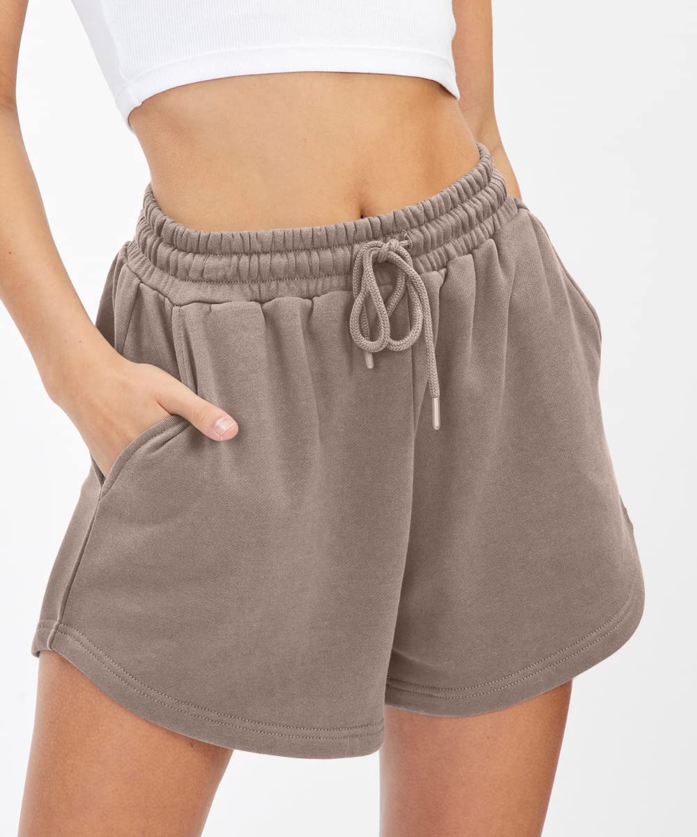 AUTOMET Womens Sweat Shorts Casual Summer Athletic Shorts Elastic Comfy Running Shorts High Waist Pockets Shorts