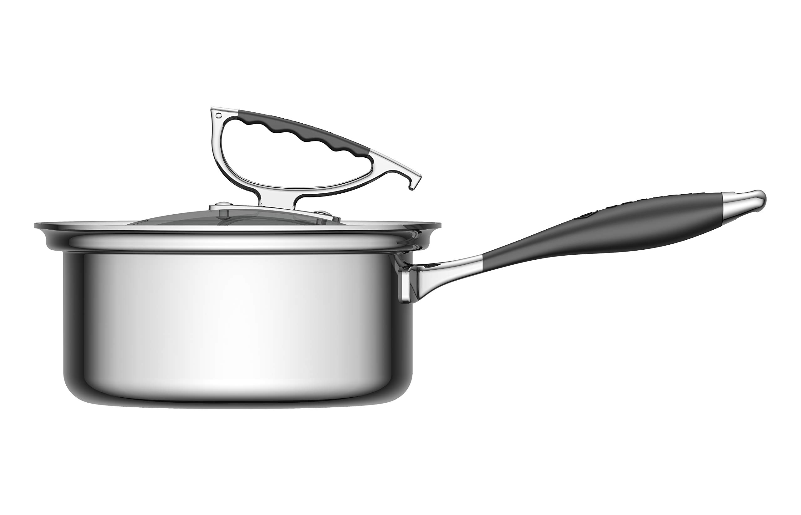 CookCraft by Candace | 3 Quart Tri-Ply Bonded Stainless Steel Aluminum Core Dishwasher Safe Sauce Pan with Glass Latch Lid