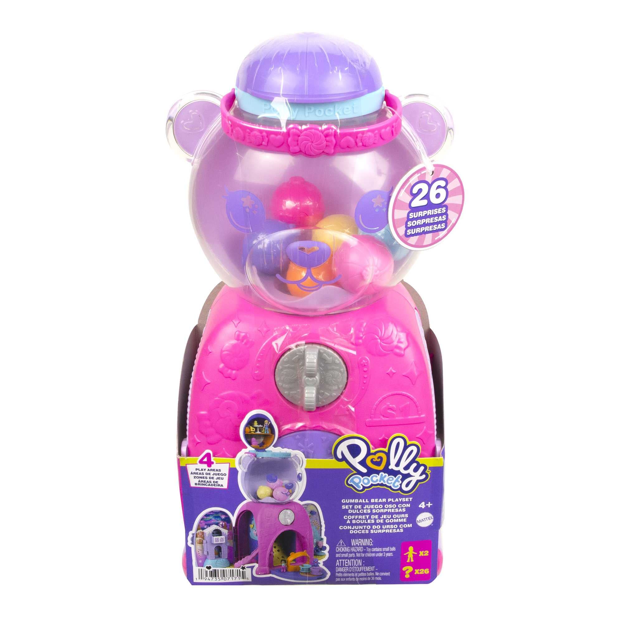 Polly Pocket Travel Toy, Gumball Bear Playset with 2 Micro Dolls & 26 Surprise Accessories, Animal Toy Compact