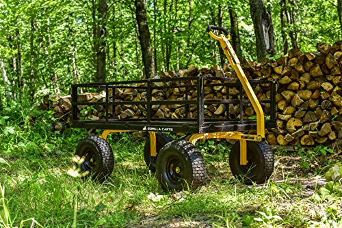 Gorilla Carts GOR1400-COM Steel Utility Cart, Heavy-Duty Convertible 2-in-1 Handle and Removable Sides, 12 cu ft, 1400 lb Capacity, Black