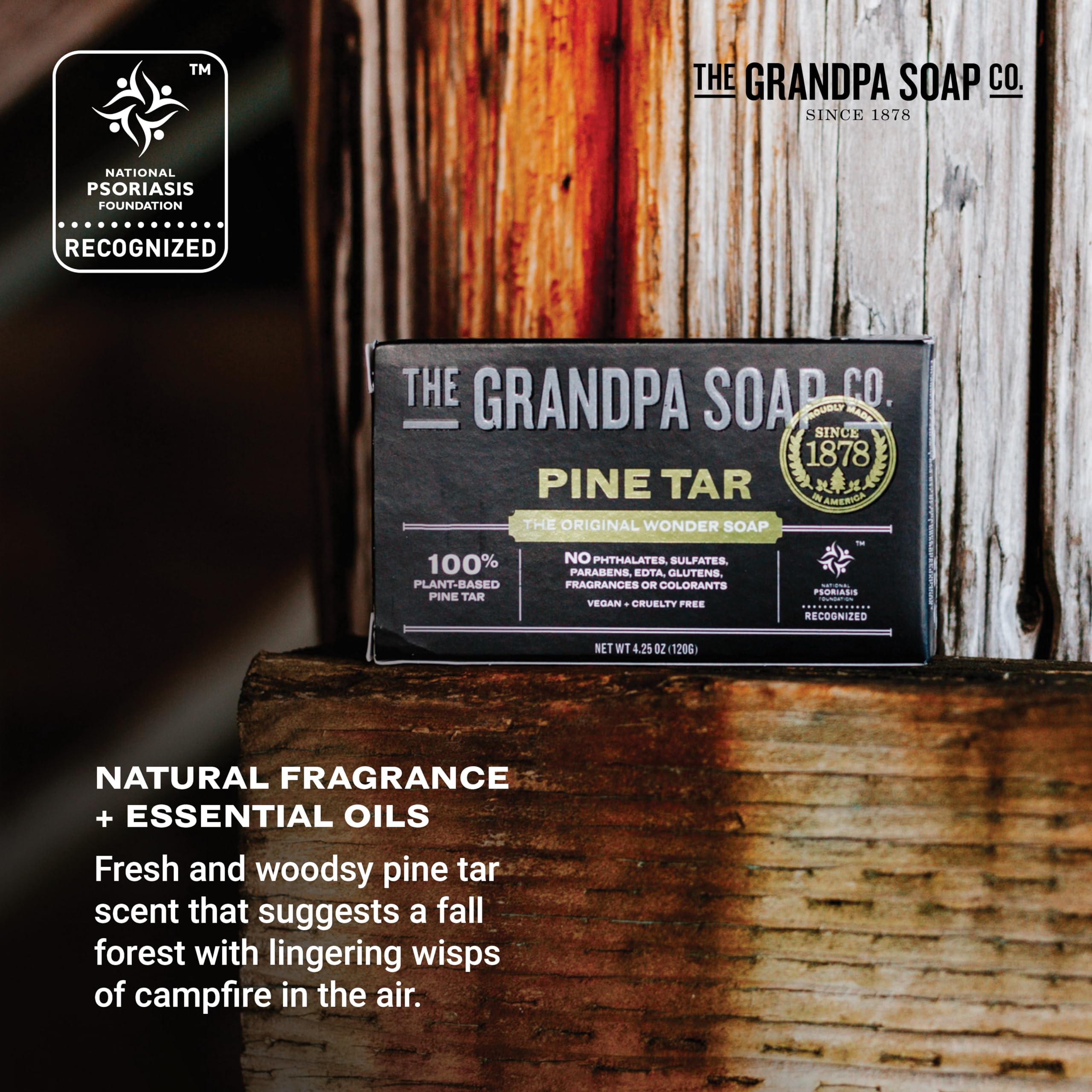 Pine Tar Bar Soap by The Grandpa Soap Company | The Original Wonder Soap |Vegan, 3-in-1 Cleanser, Deodorizer & Moisturizer | 3.25 Oz. Each – 2 Pack