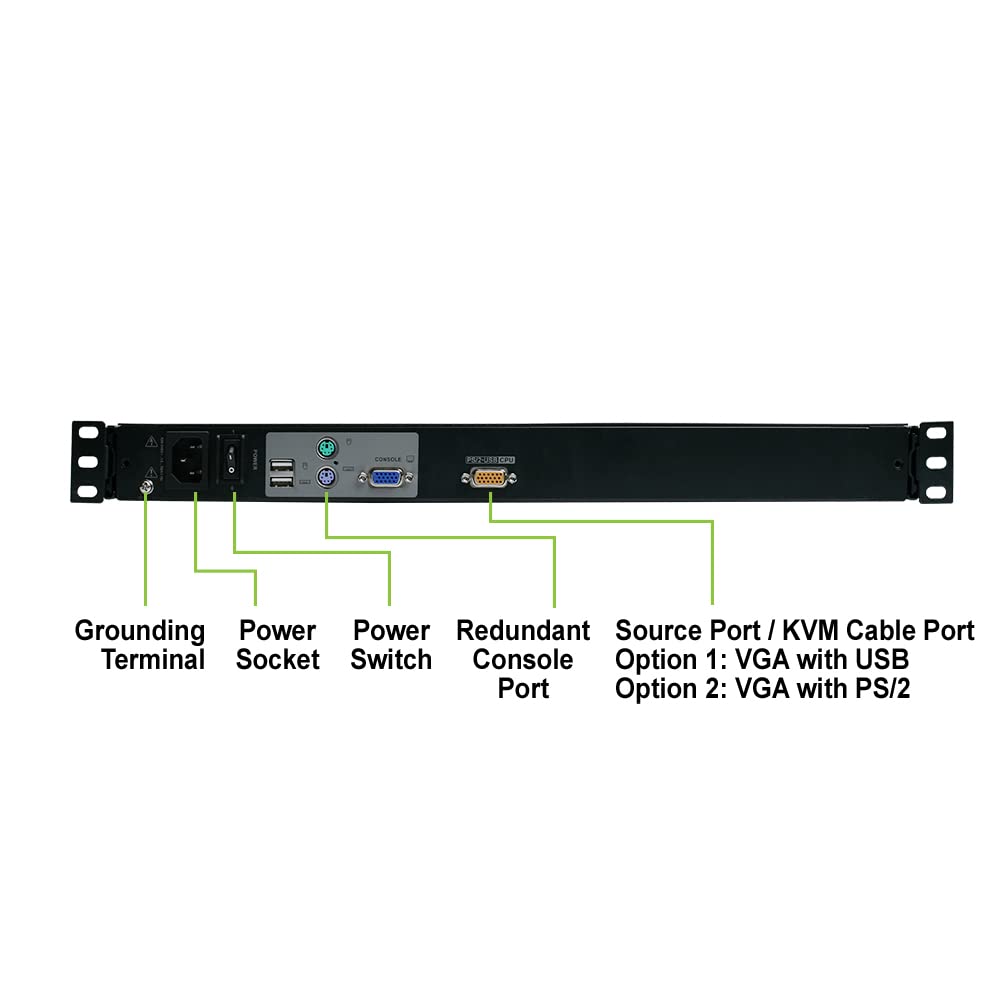 IOGEAR RBA1025 1-Port Integrated KVM Console with 17 Inch TFT LCD Active Matrix Monitor, Keyboard and Touchpad, GCL1800, Black