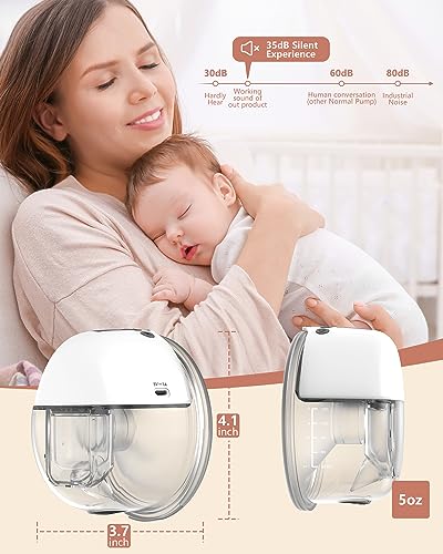 Double Wearable Breast Pump, Hands Free Vacuum Breast Pumps, Lower Noise and Painless, LED Display Memory Function, 4 Modes 9 Levels Electric Breast Pump Portable, 24mm Flange, 2 Pack