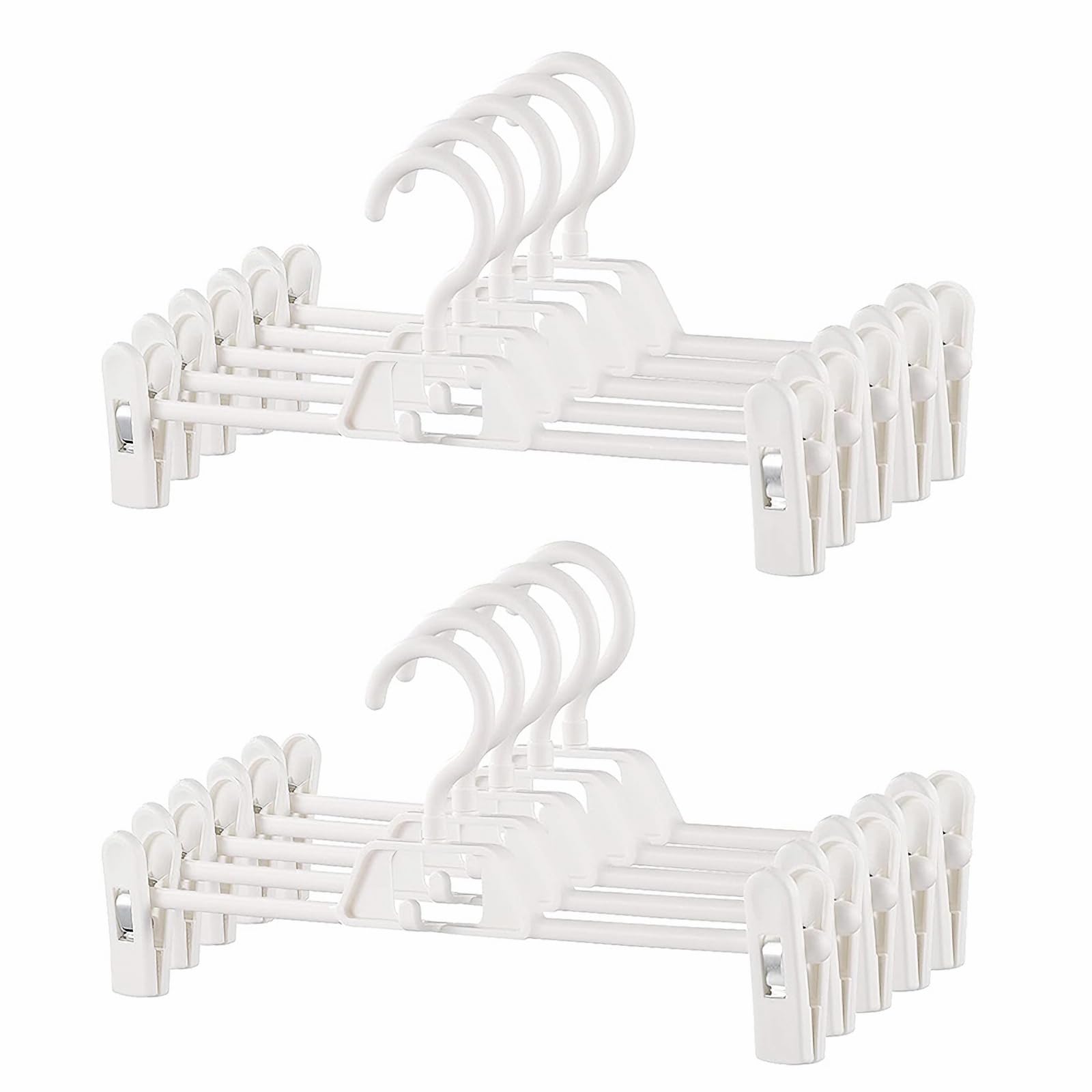 Plastic Pants Hangers, 10 Pack Pant Hangers with Clips, Clothes Hangers with 360°Rotating & Adjustable Clips, Skirt Hangers Space Saving for Kids, Adults and Girls (White)