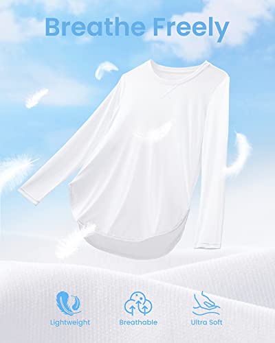 G4Free Women's UPF 50+ UV Sun Protection Long Sleeve Shirt Running Hiking Athletic T-Shirt Lightweight Quick Dry(White,L)