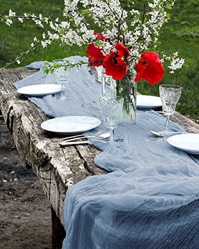 Maliton Dusty Blue Cheesecloth Table Runner 13.3ft Baby Blue Table Runner 160 Inches Cheesecloth Table Runner Bulk for Bohemian Wedding Decorations Baby Shower Birthday Party Table Decorations