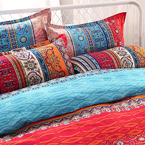 WONGS BEDDING Bohemian Quilt Set and Comforter Set Queen, Boho Striped Pattern Printed Quilt Coverlet for All Season, Soft Microfiber Boho Bedspread Set 90"x96"(3 Pieces, Queen)